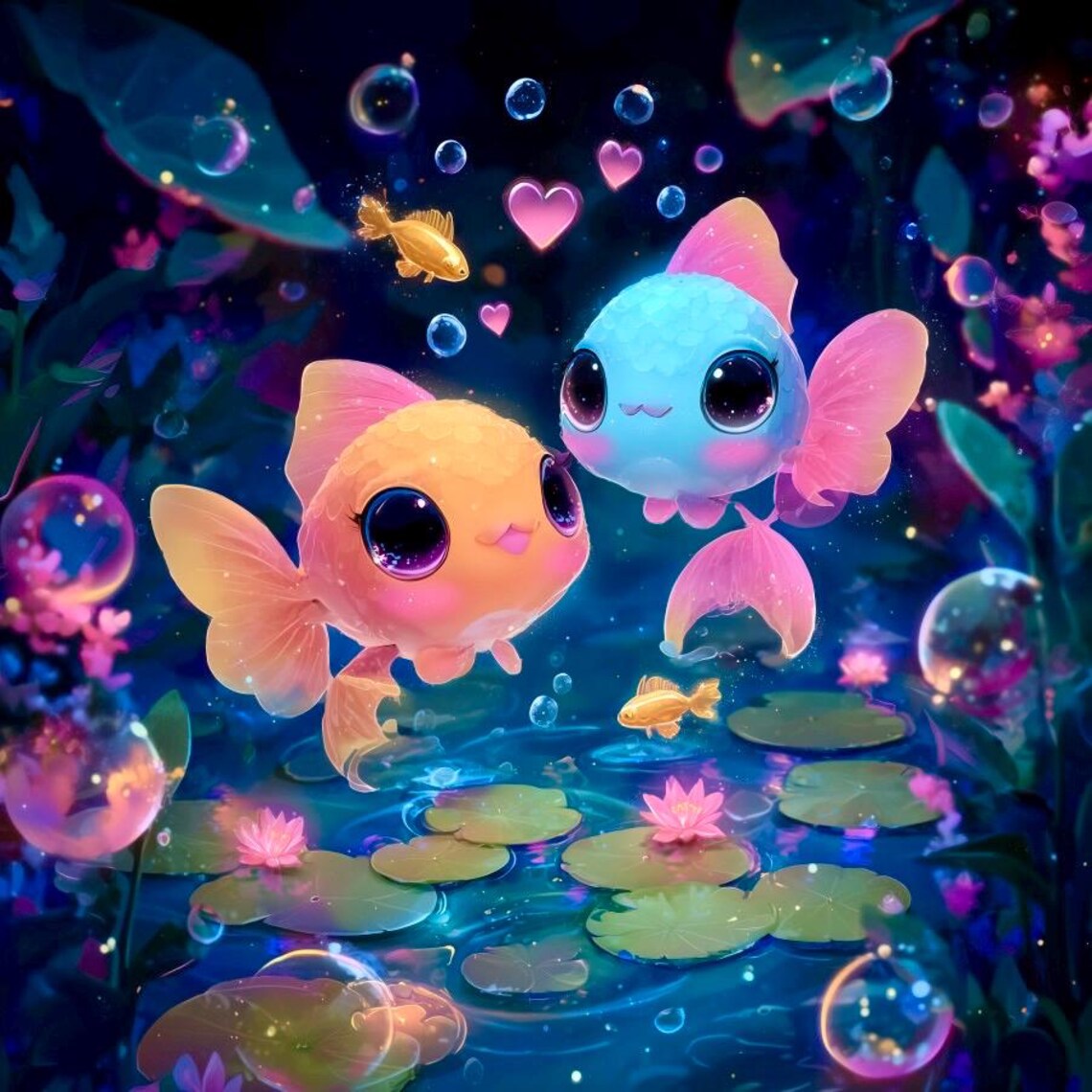 Kawaii Love Fish Clipart Set | Cute Cartoon Couple Fish Pngs ...