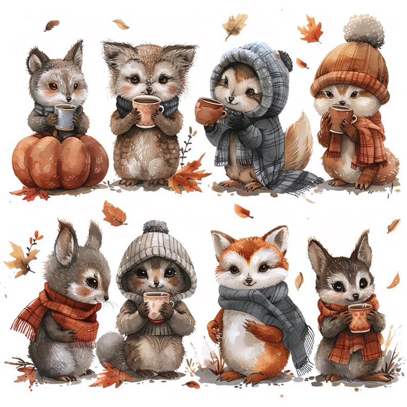 Cottagecore Autumn Animals Watercolor Clipart: Fall Woodland PNG Bundle ...