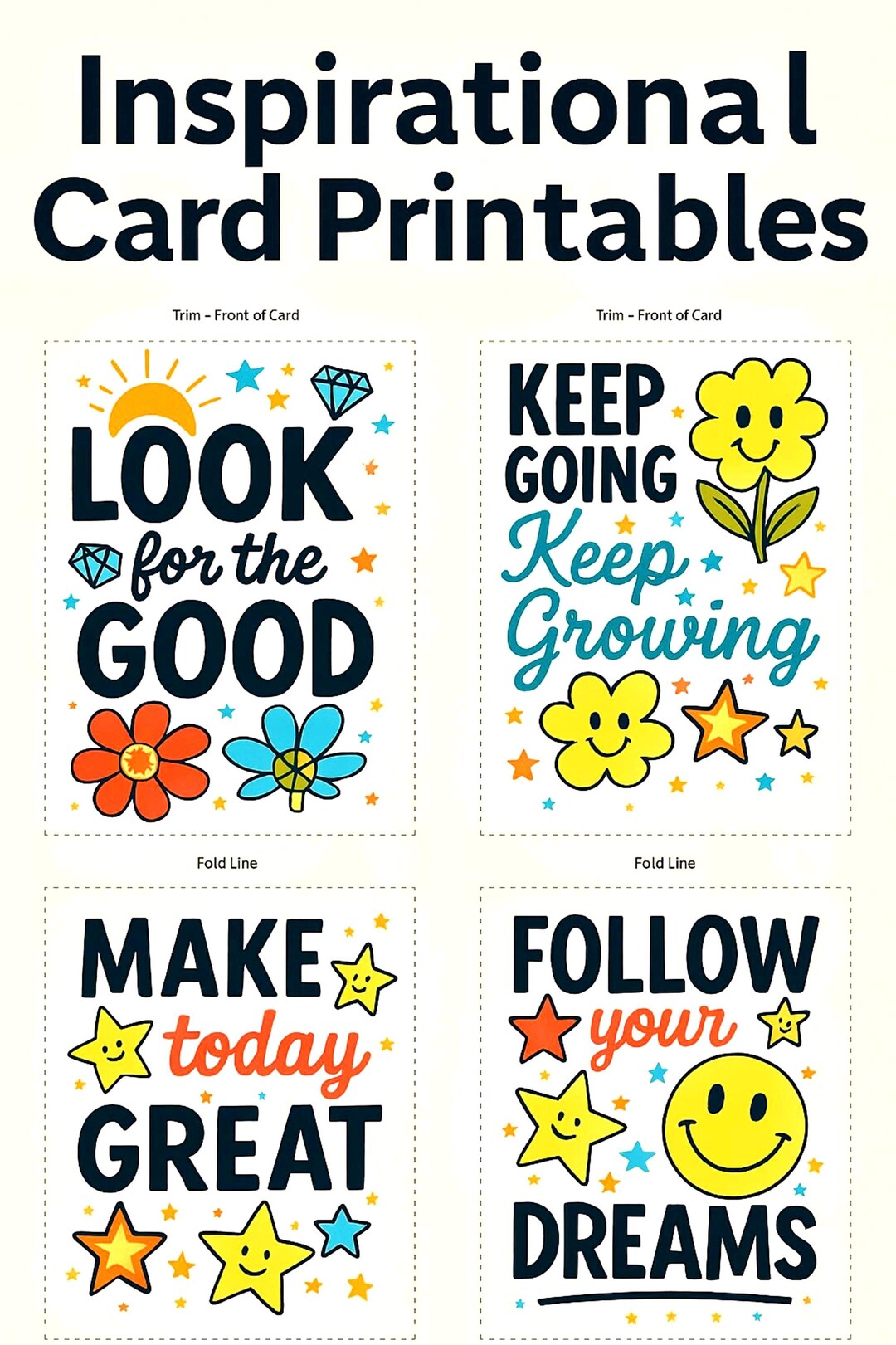 Printable Motivational Greeting Card Bundle | 4x Inspirational Quote ...