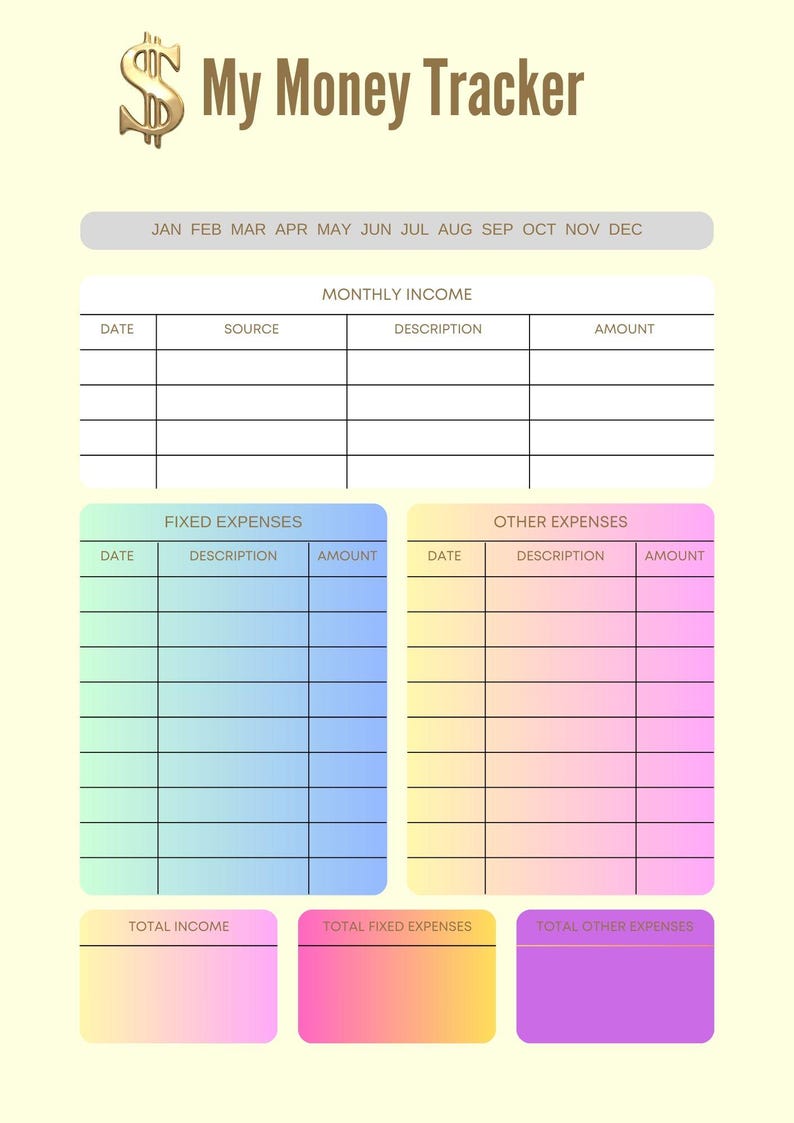 Money Tracker Chart – Printable Budget & Expense Tracker Template for ...