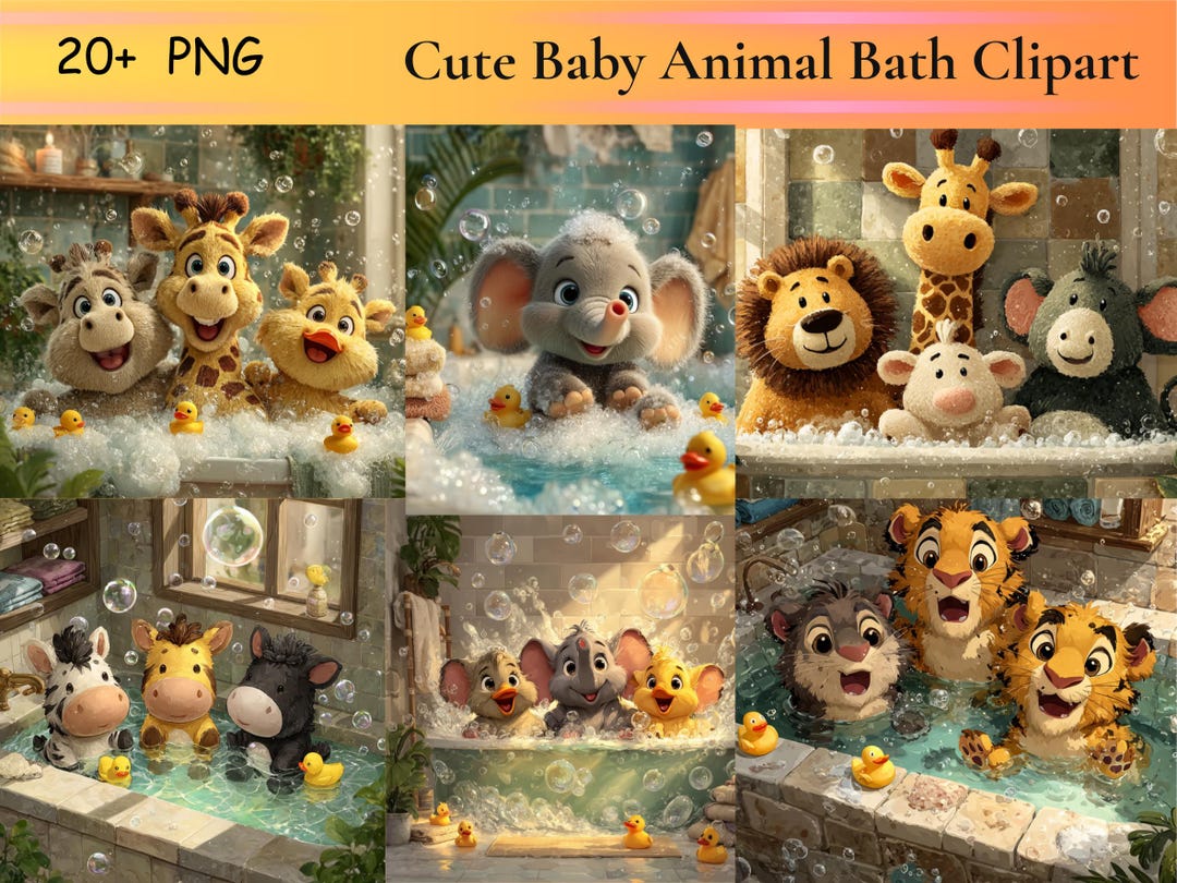 Watercolor Baby Animal Bath Clipart: Nursery Art (digital Download) - Etsy