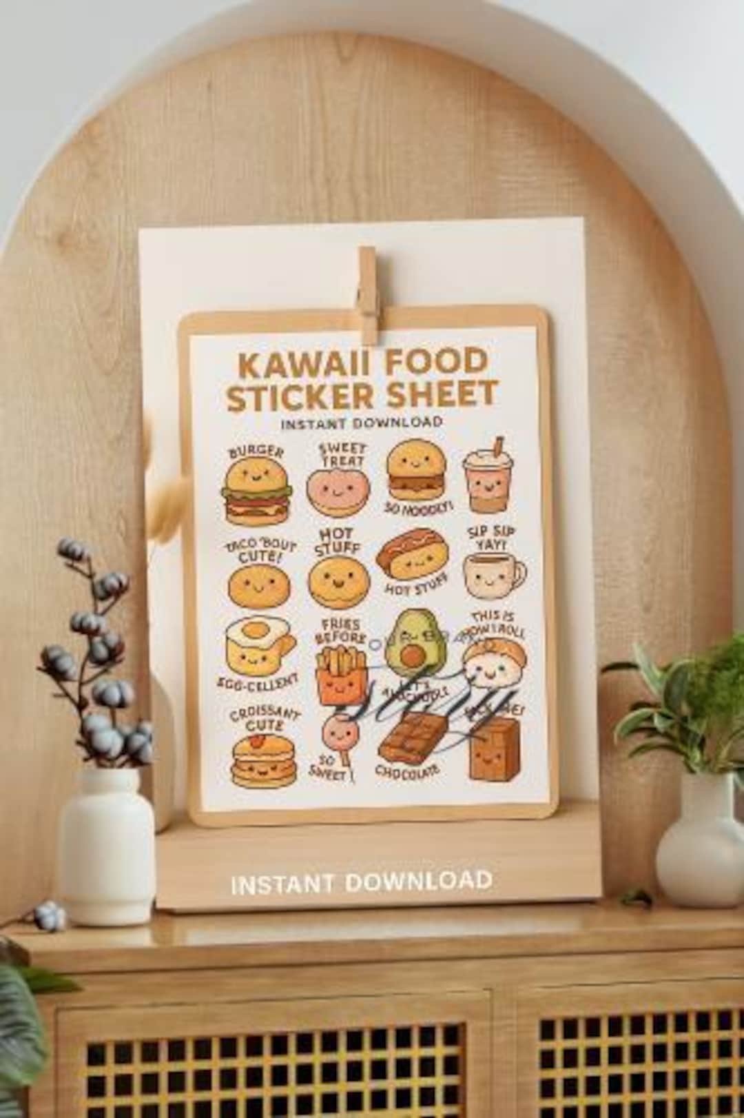 Kawaii Food Sticker Sheet Printable – Cute Digital Stickers With Funny ...