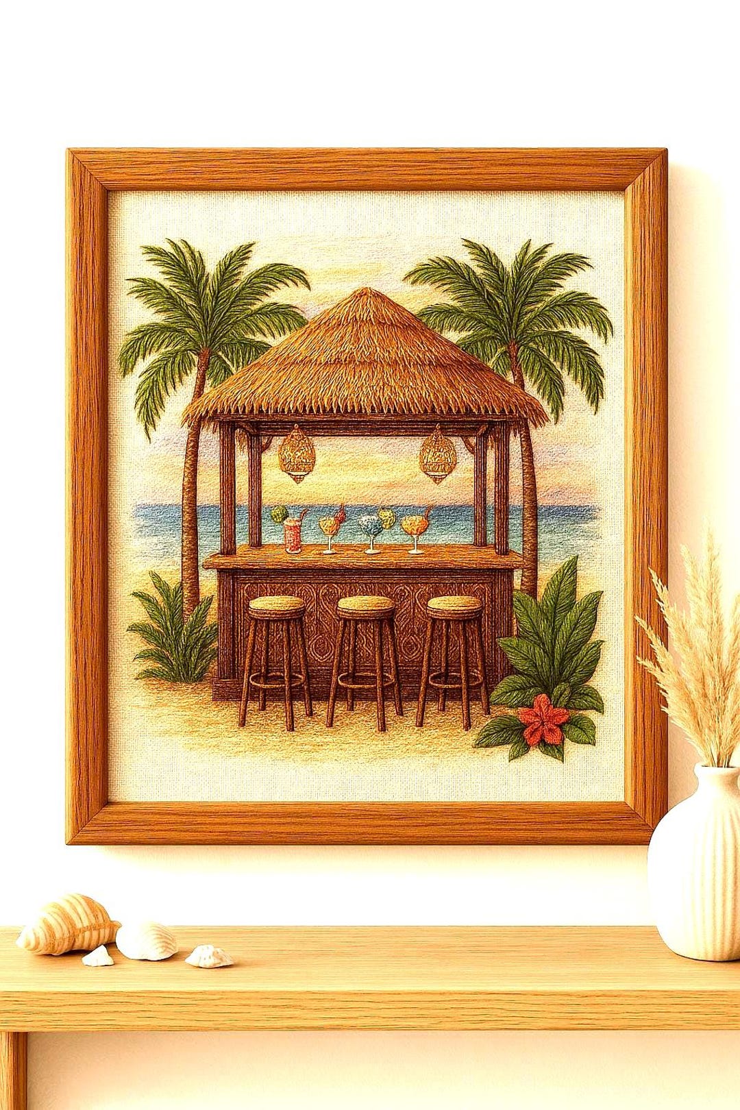 Tropical Tiki Bar Embroidery Wall Art – Summer Beach Printable Decor ...