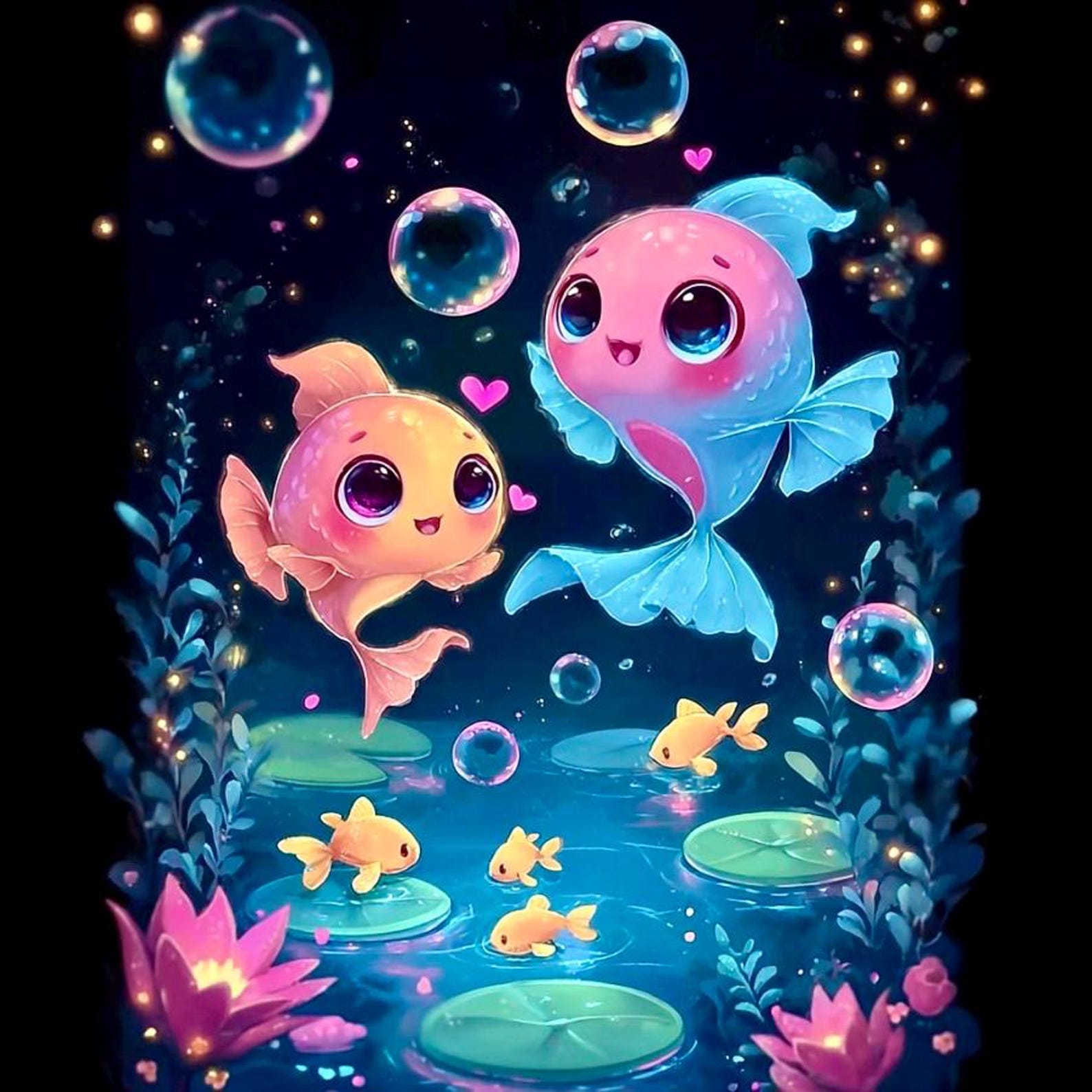 Kawaii Love Fish Clipart Set | Cute Cartoon Couple Fish Pngs ...