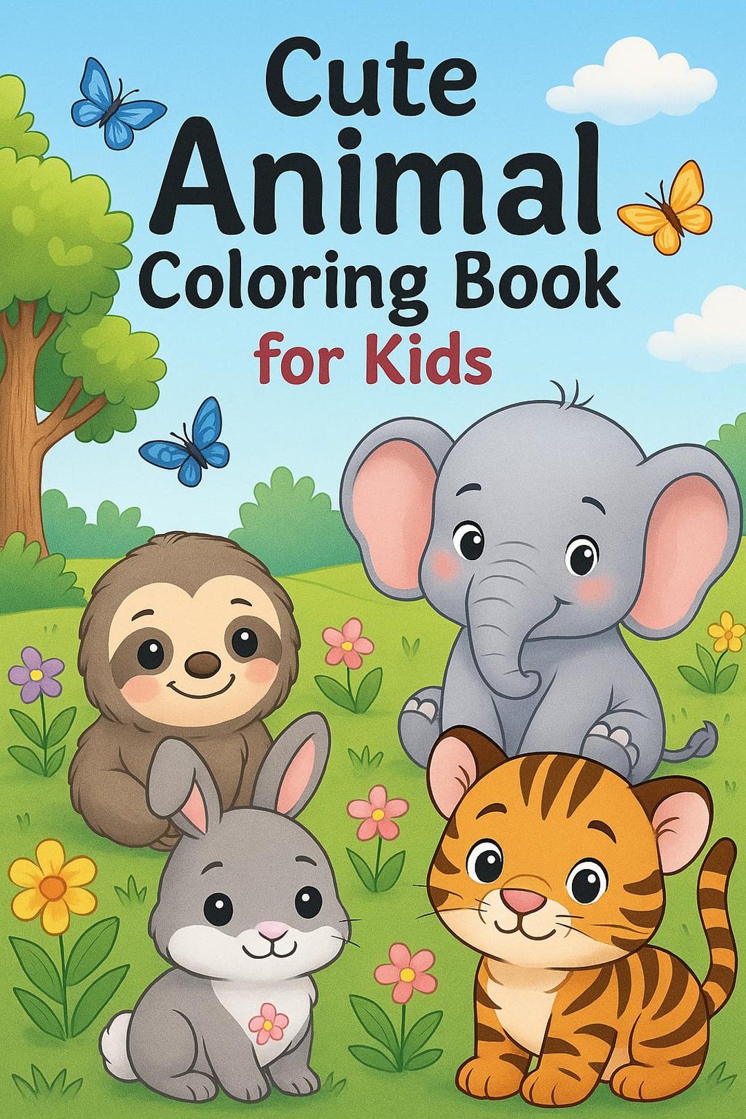 Animal Coloring Pages for Kids | Grayscale Line Art (digital Download ...