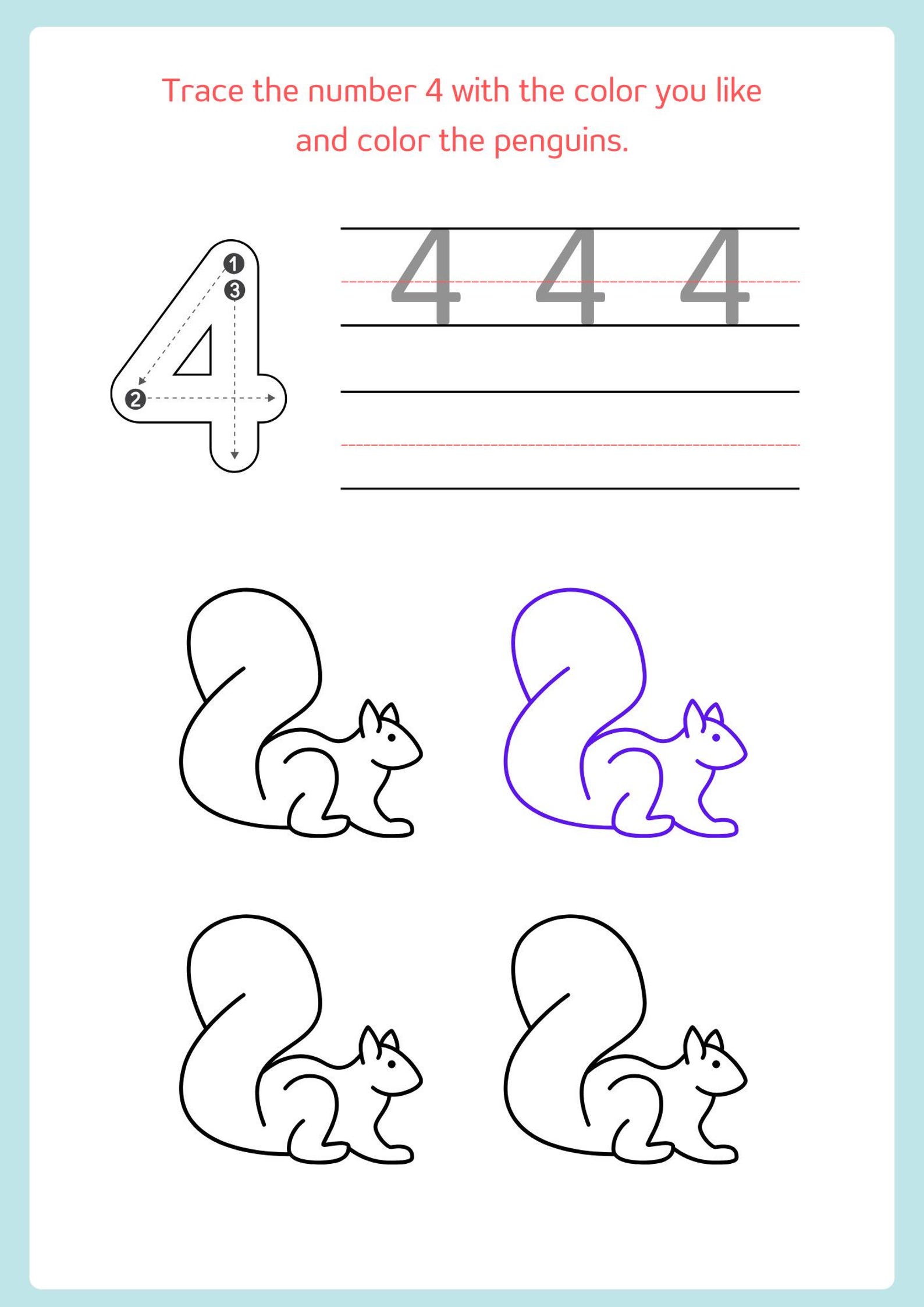 Animal Number Tracing Coloring Book: Preschool Learning (printable PDF ...