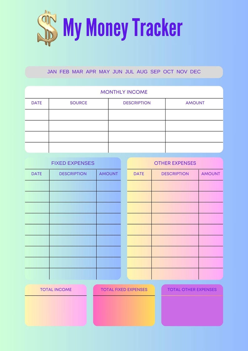 Money Tracker Chart – Printable Budget & Expense Tracker Template for ...