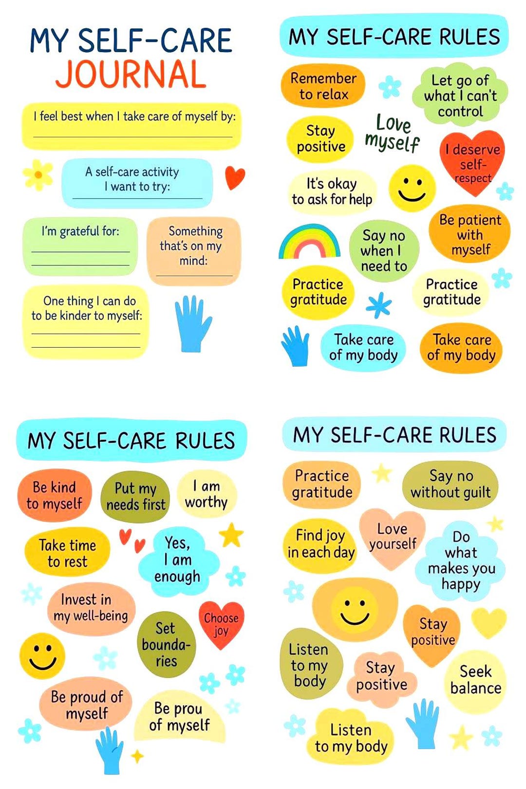 Self-care Rules Poster: Motivational Affirmations for Mental Health ...