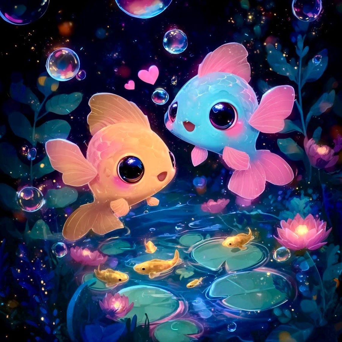 Kawaii Love Fish Clipart Set | Cute Cartoon Couple Fish Pngs ...