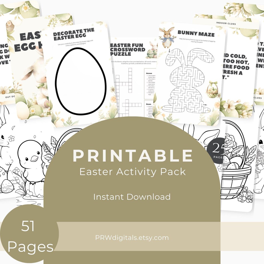 Kids Easter Activity Pack | Printable Crossword, Maze, Crafts, Coloring ...