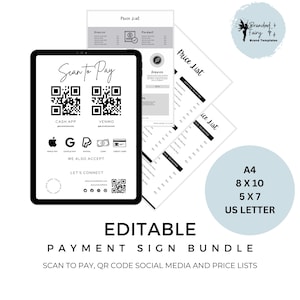 Editable Payment Sign Template Bundle, Printable Scan to Pay, QR Code ...