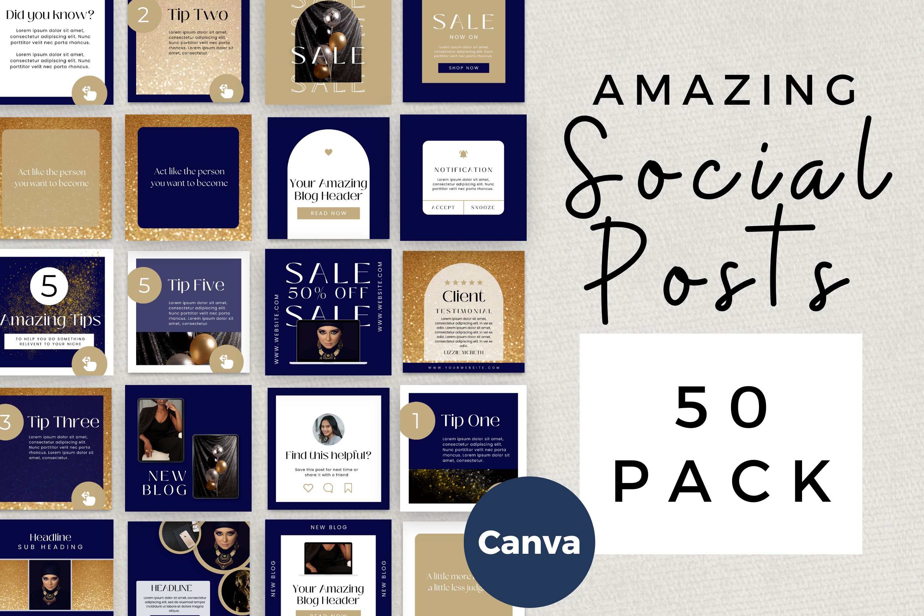 Instagram Template Navy Gold INSTANT DOWNLOAD Social Media - Etsy