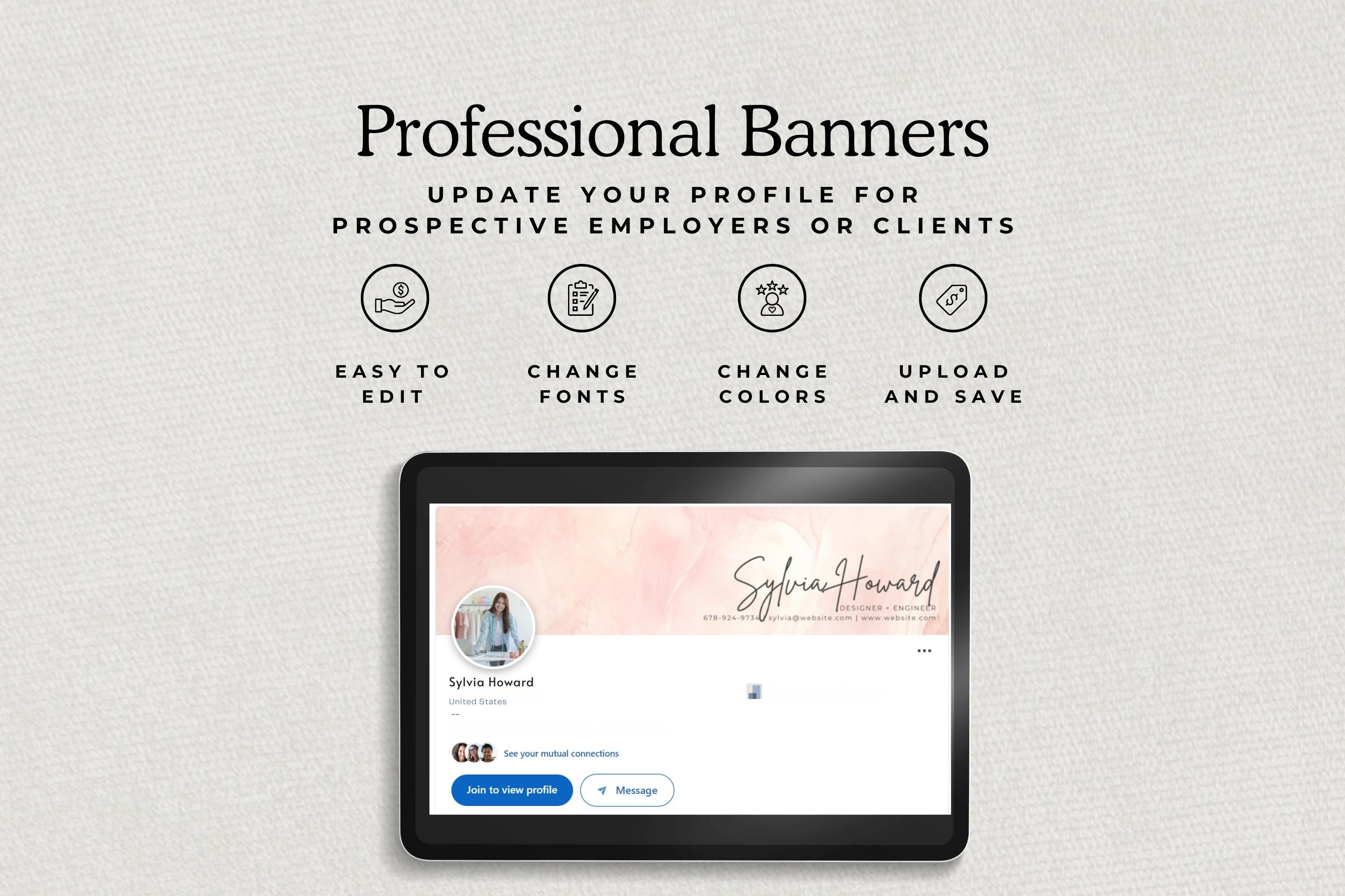 Linkedin Cover Template, Watercolor Blue, INSTANT DOWNLOAD, 4 Linkedin ...