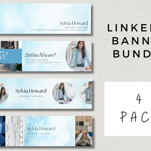Linkedin Cover Template, Watercolor Blue, INSTANT DOWNLOAD, 4 Linkedin ...
