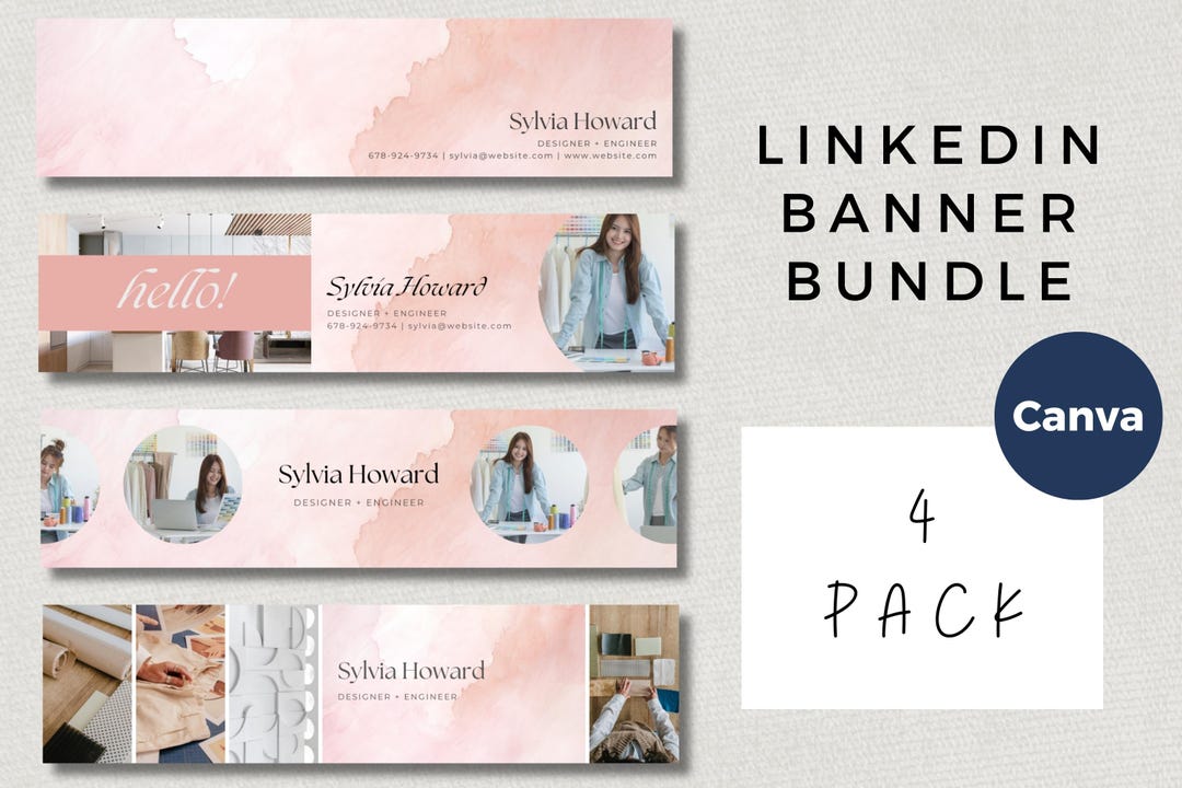Linkedin Cover Template, Watercolor Peach, INSTANT DOWNLOAD, 4 Linkedin ...