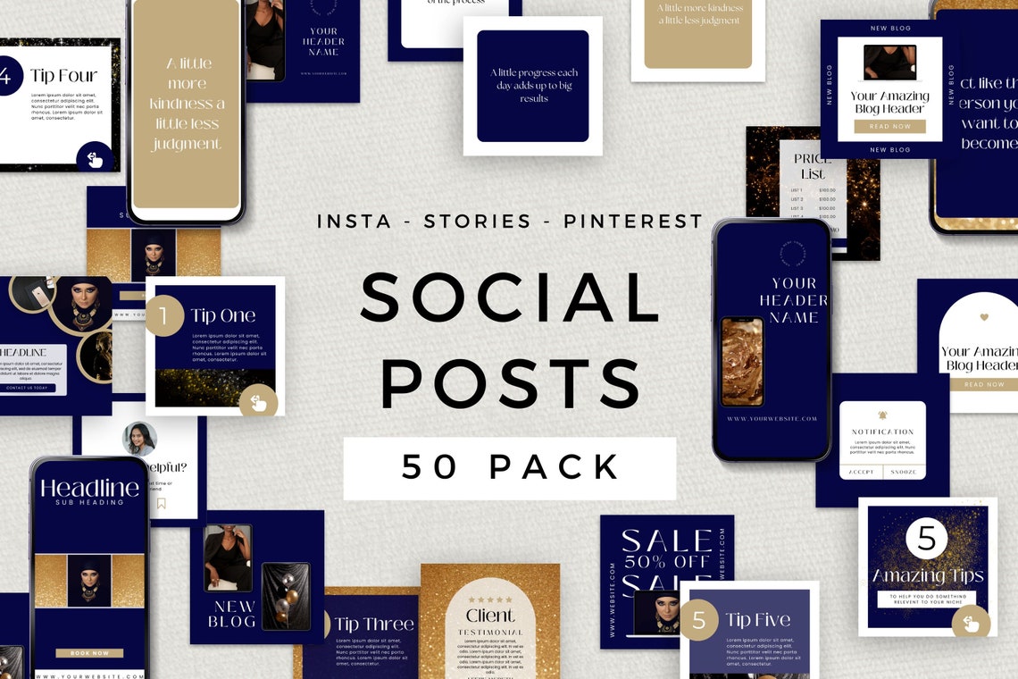 Instagram Template Navy Gold INSTANT DOWNLOAD Social Media - Etsy