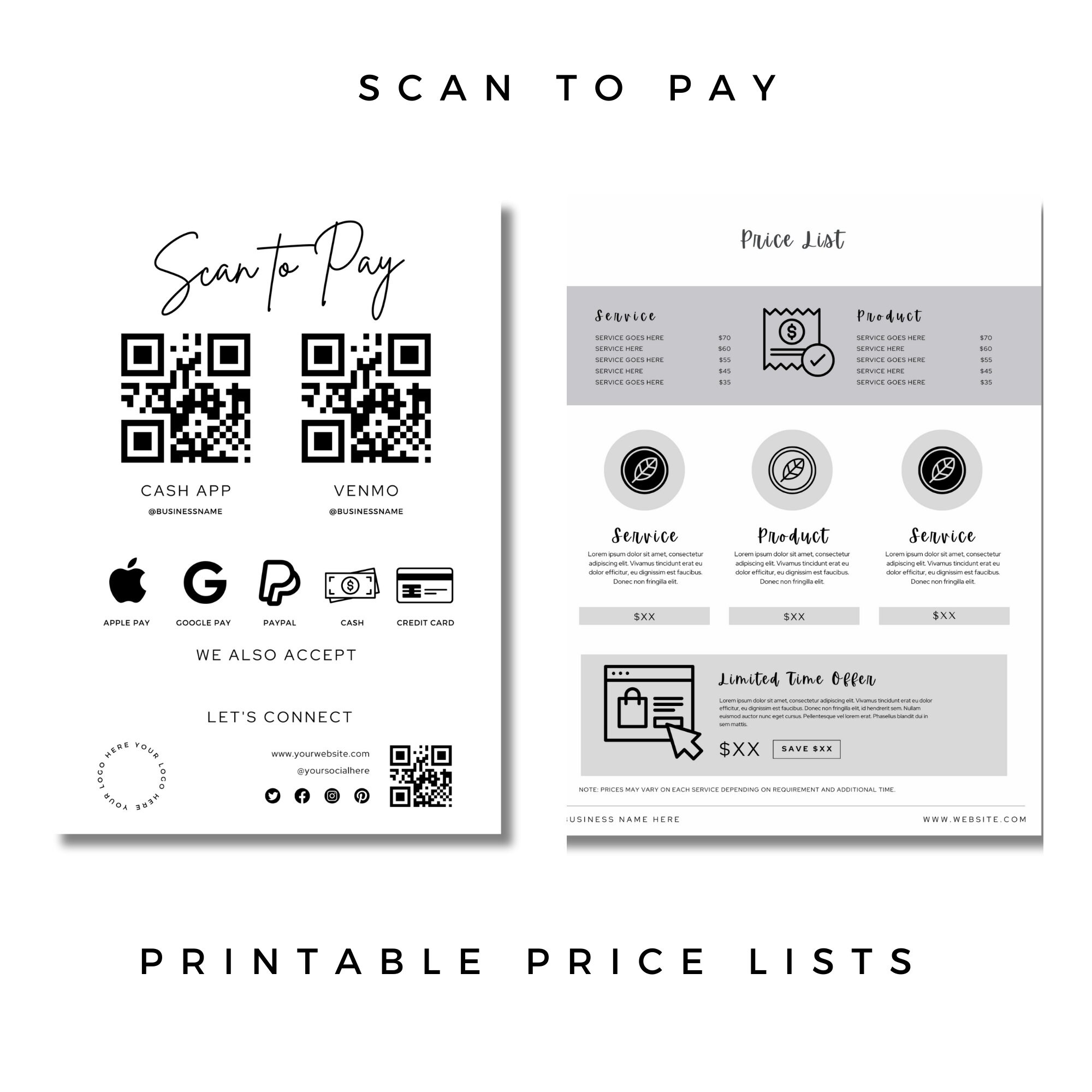 Editable Payment Sign Template Bundle, Printable Scan to Pay, QR Code ...
