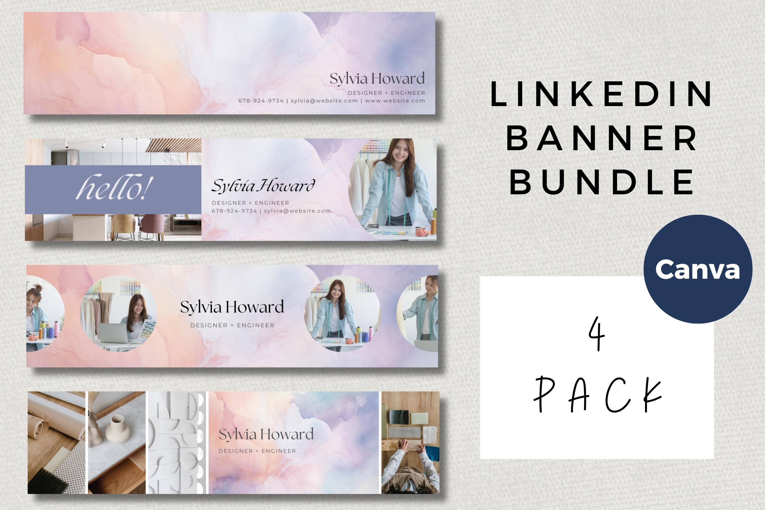 Linkedin Cover Template, Watercolor Washes, INSTANT DOWNLOAD, 4 ...