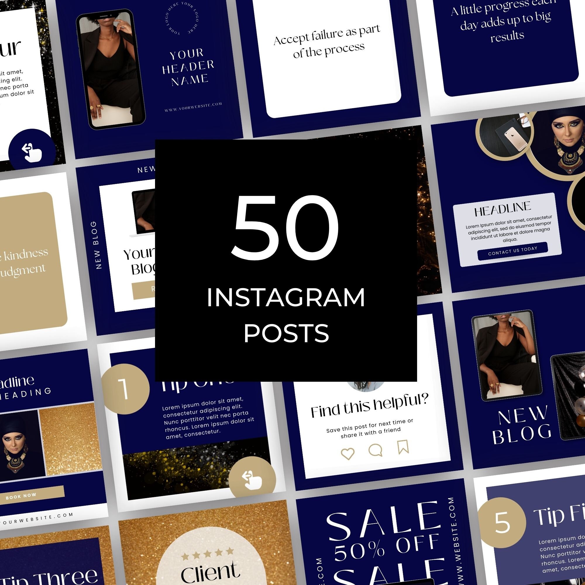 Instagram Template Navy Gold INSTANT DOWNLOAD Social Media - Etsy