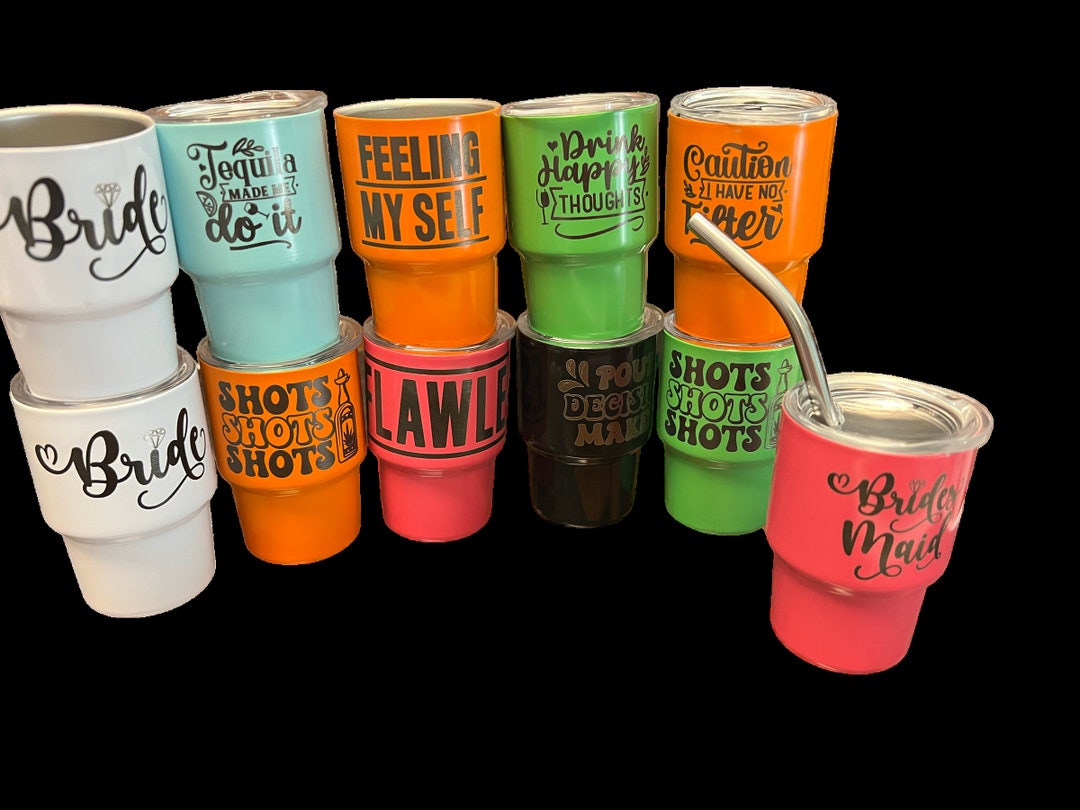 2x Custom Party Mini 2oz Tumblers, Shot Glasses. Includes Straws and ...