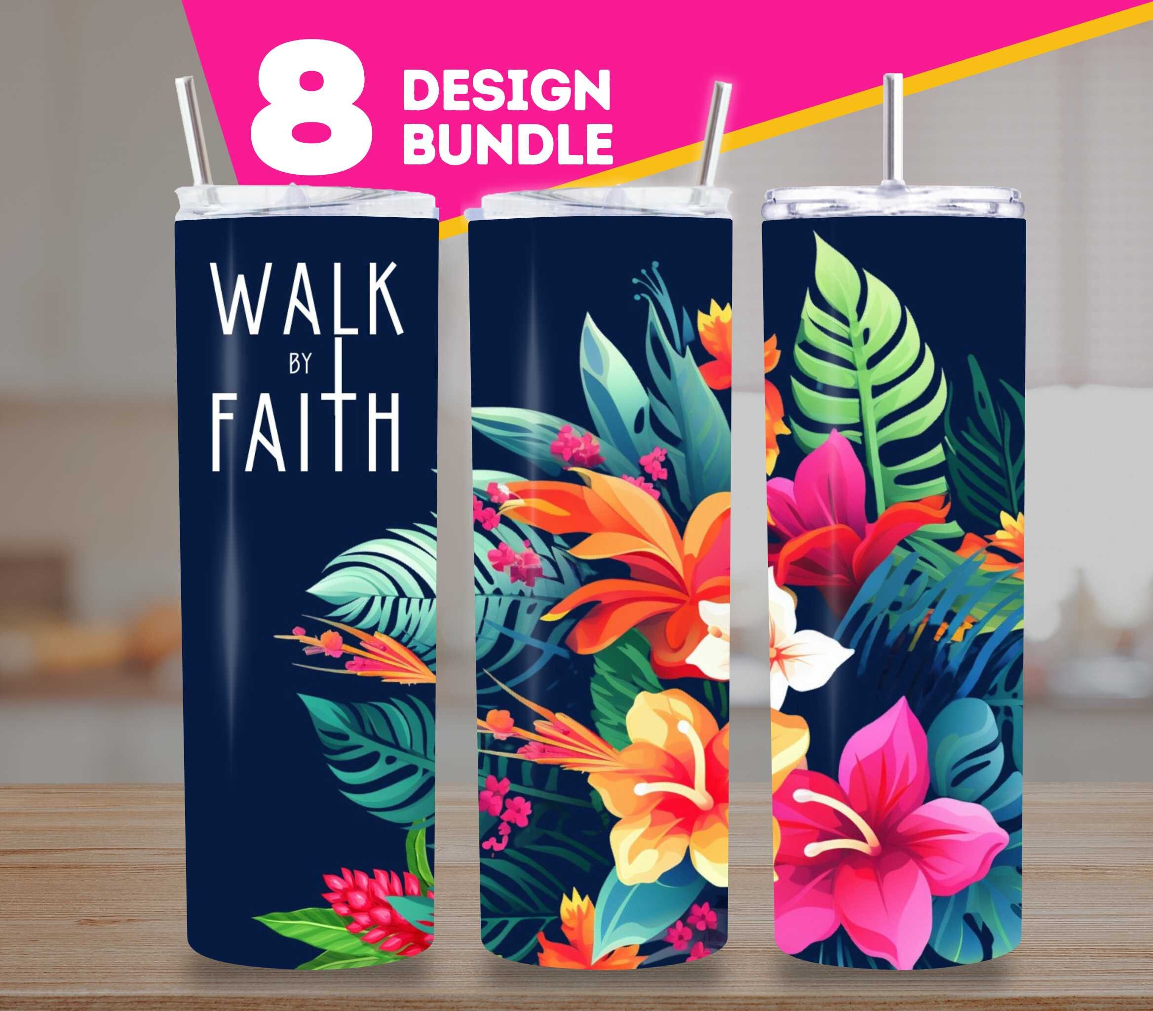 Faith Flower Tumbler Bundle 20oz Skinny God Bible Wrap Sublimation ...