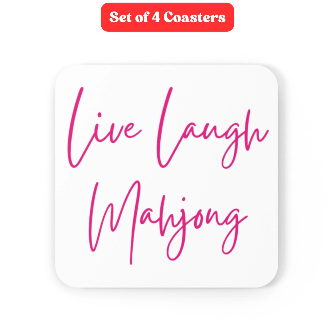 Set of 4 Live Laugh Mahjong Coasters cork Back Gift for Mahjong Lover ...