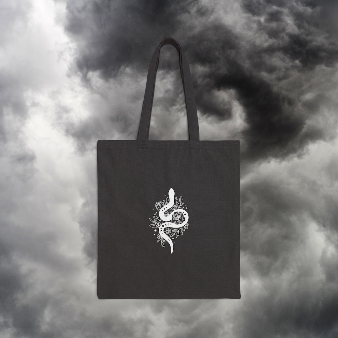 Monochrome Snake Tote Bag Snake Lover Gift, Floral Snake Art Print ...
