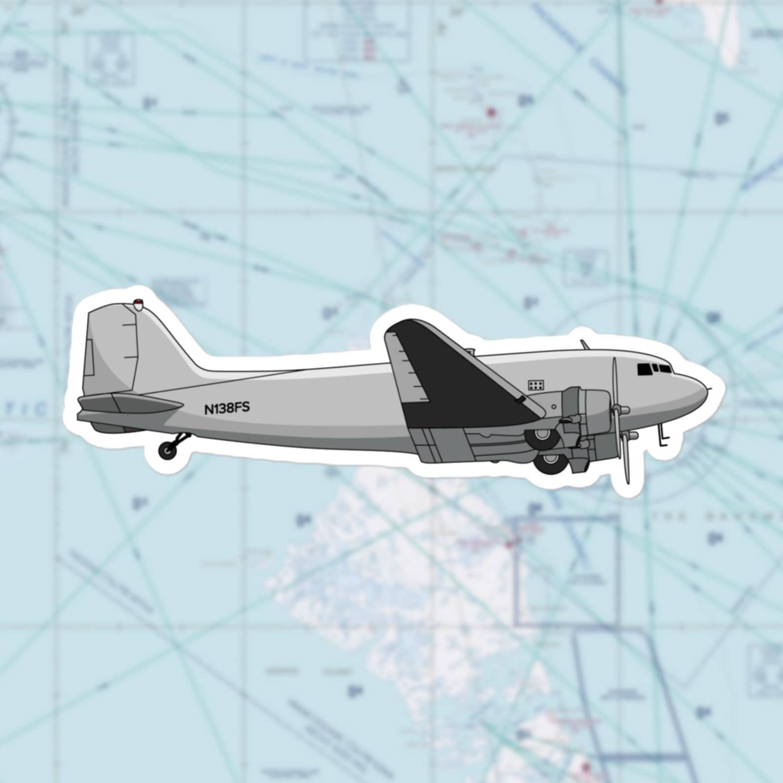 Vintage DC3 Classic Plane Decal in Elegant Grey - Timeless Aircraft ...