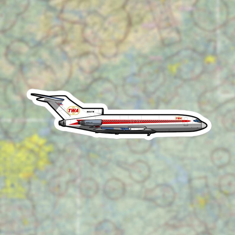 TWA 727 Sticker – Vintage Airline Decal, Retro Jetliner Vinyl Sticker ...