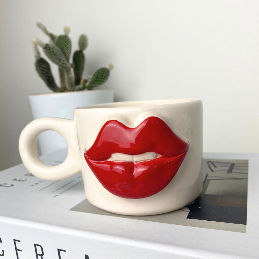 Red Lip Mug, Handmade Tea Mug, Coffee Lovers Gift, New Home Gift, Kiss ...