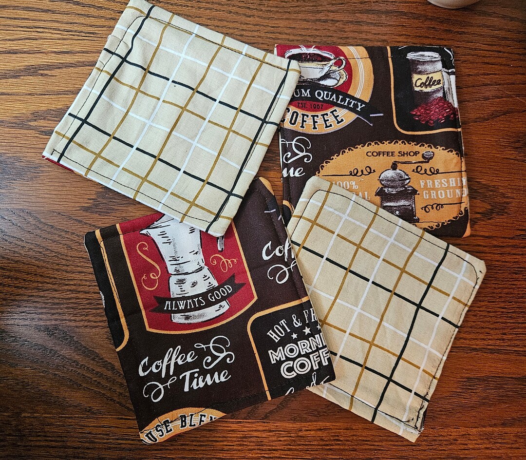 Coffee Themed Cup Coaster, Washable Reversible Vintage Coffee Theme ...