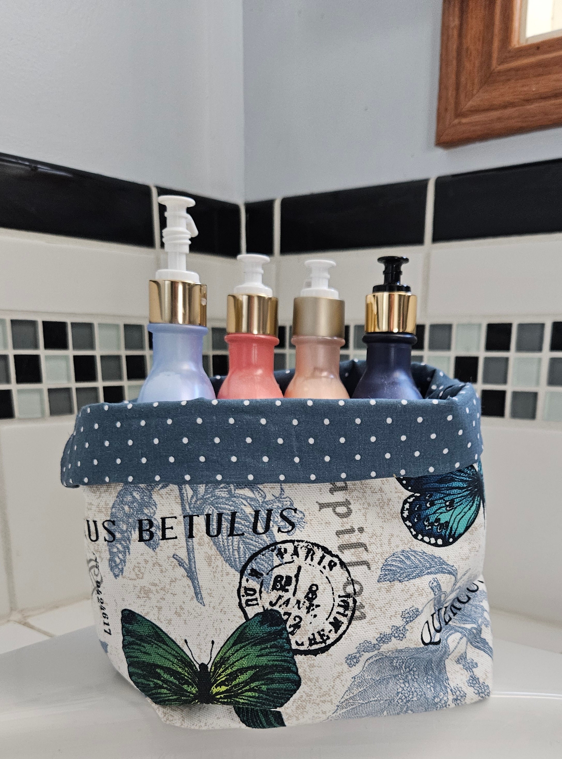 Small Reversible Fabric Basket in Variety of Colorful Prints Handmade ...