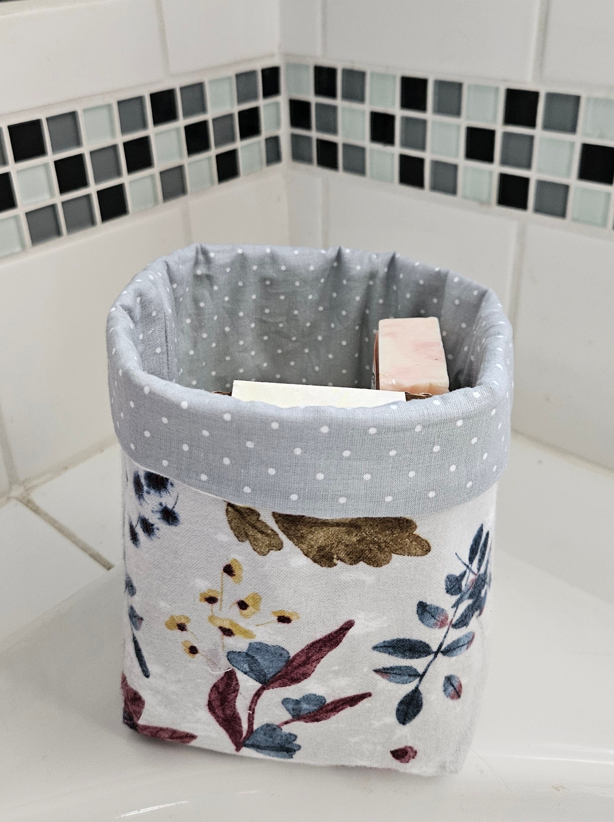 Small Reversible Fabric Basket in Variety of Colorful Prints Handmade ...