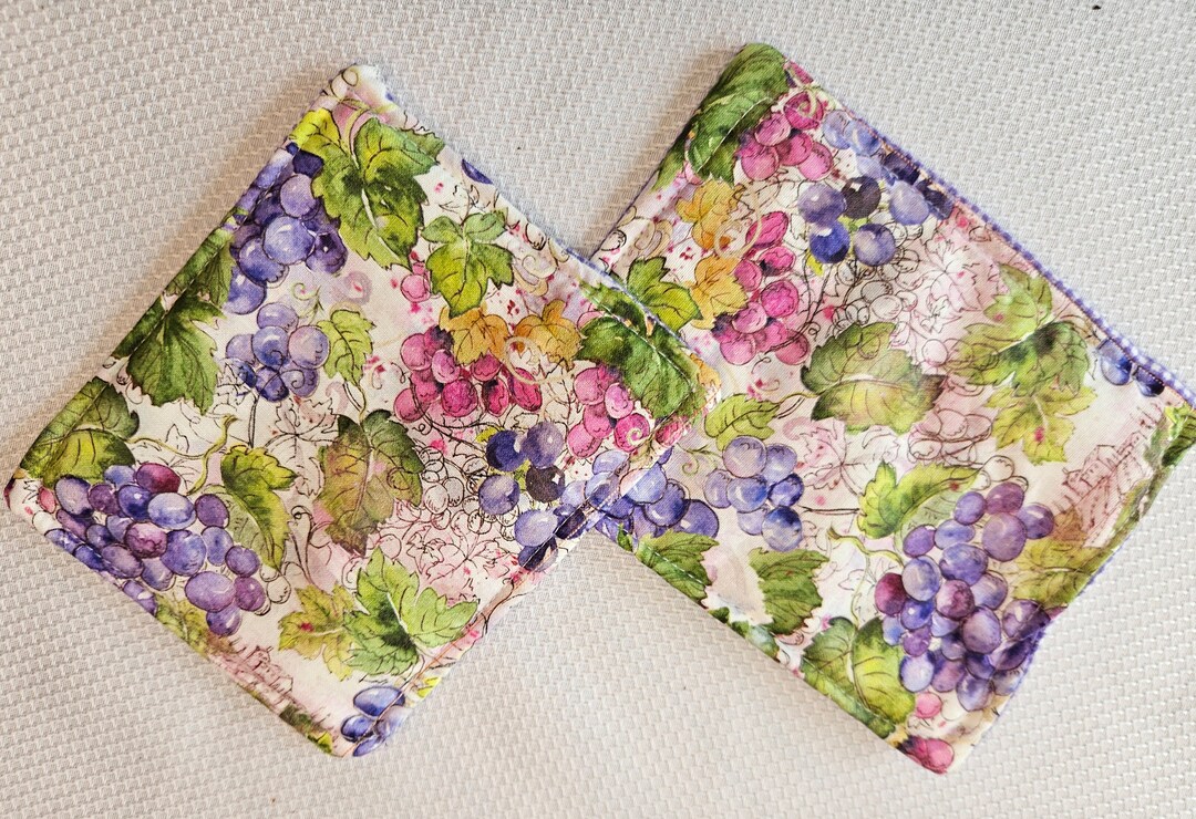 Handmade Grapevines Print Fabric Coaster, Grapes Coaster, Reversible ...