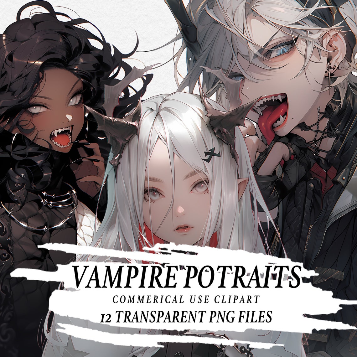 Vampire Anime Portraits Clipart Png Halloween Clipart - Etsy