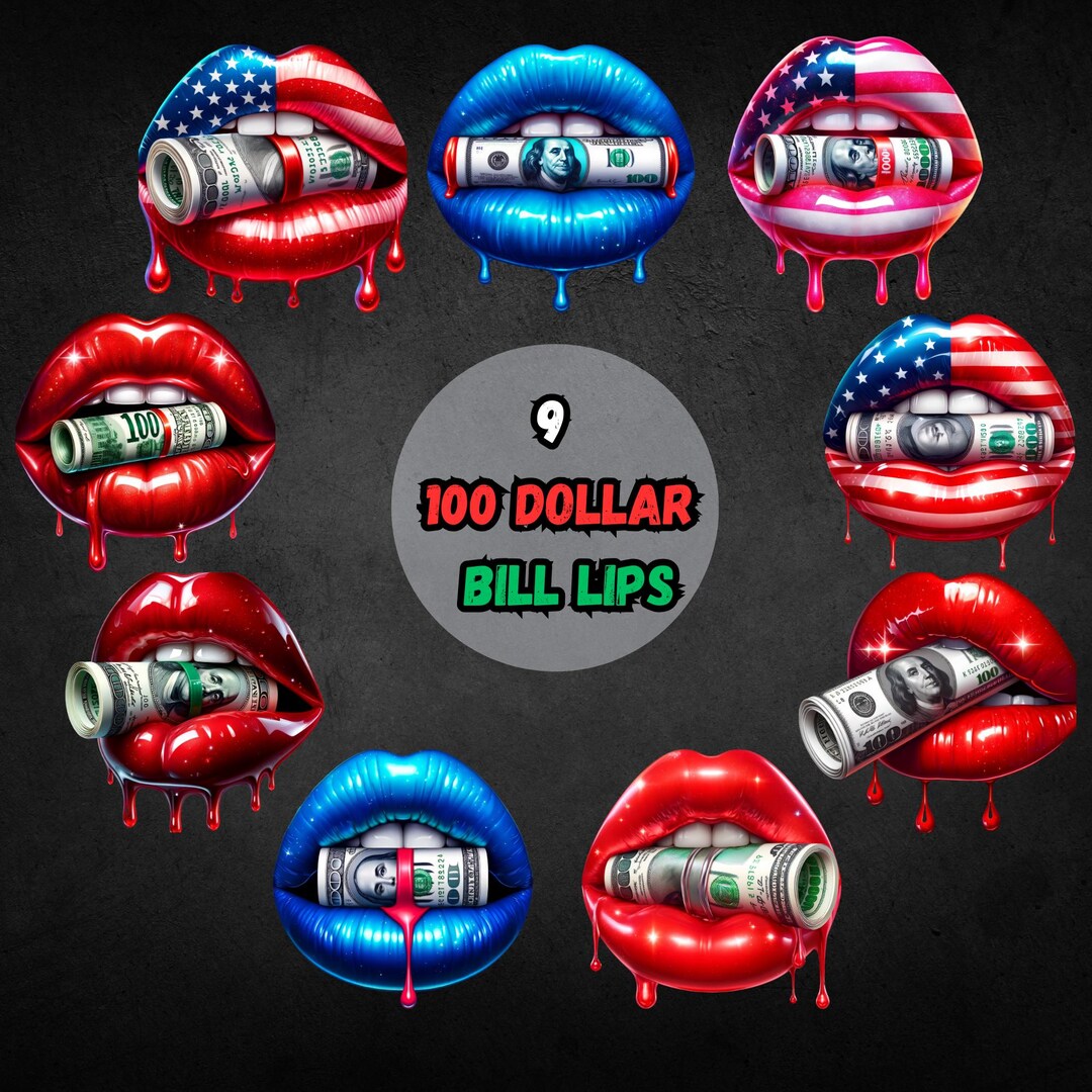 9 Designs Money Lips Png, Custom Dollar Bill Lips Clipart, Red Lips ...