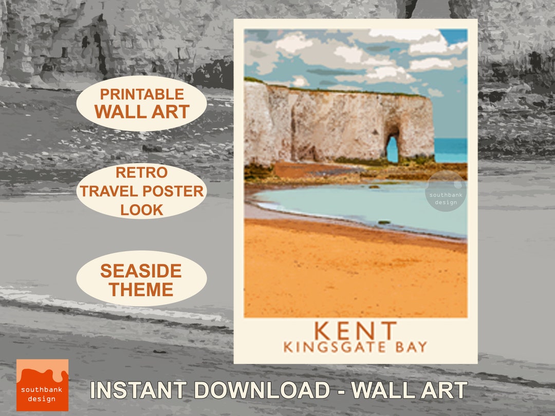 Kent Kingsgate Bay Print: Retro Seaside Travel Poster (digital Download ...