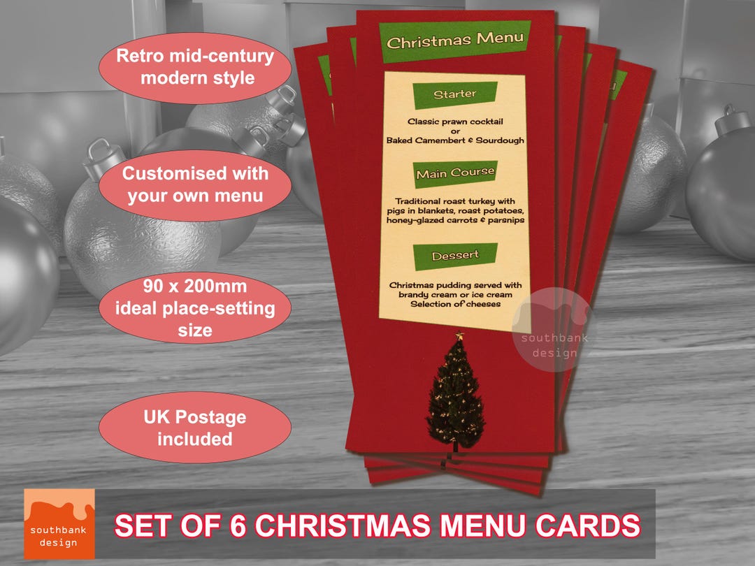 Mid-century Modern Christmas Menu Cards: Set of 6, Customised - Etsy