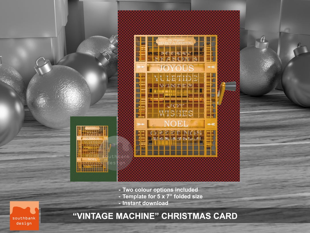 Joyous Noel “vintage Machine” Christmas Card: Contemporary Style ...