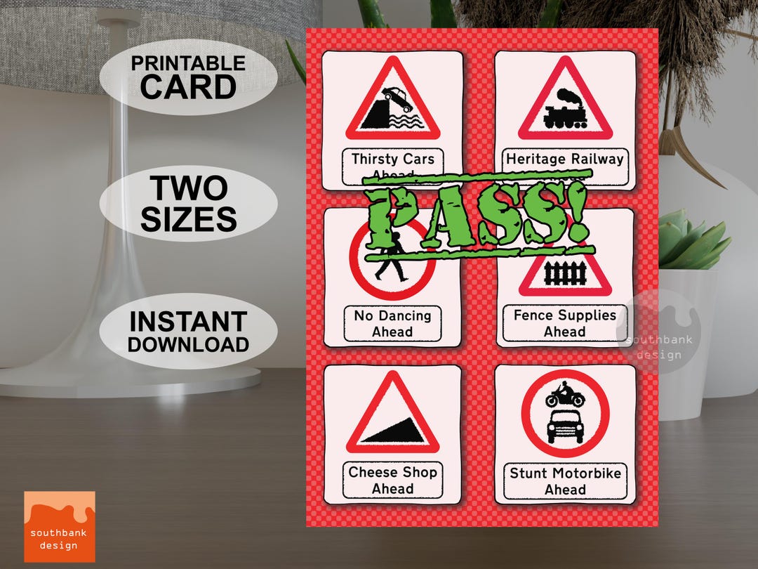 Driving Test Pass Card: Road Sign Design (digital Download) - Etsy
