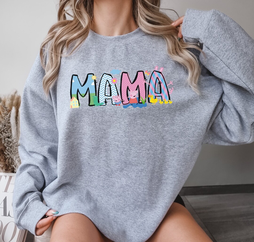 Mama Peppa Pig Crewneck Sweatshirt, Mommy Pig Oversized Sweater Mom ...