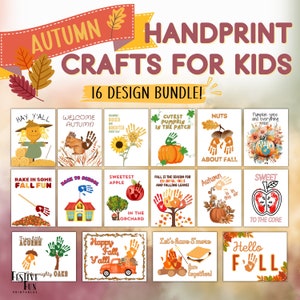 Fall Handprint Craft Bundle for Kids, 16 Printable Fingerprint Art ...