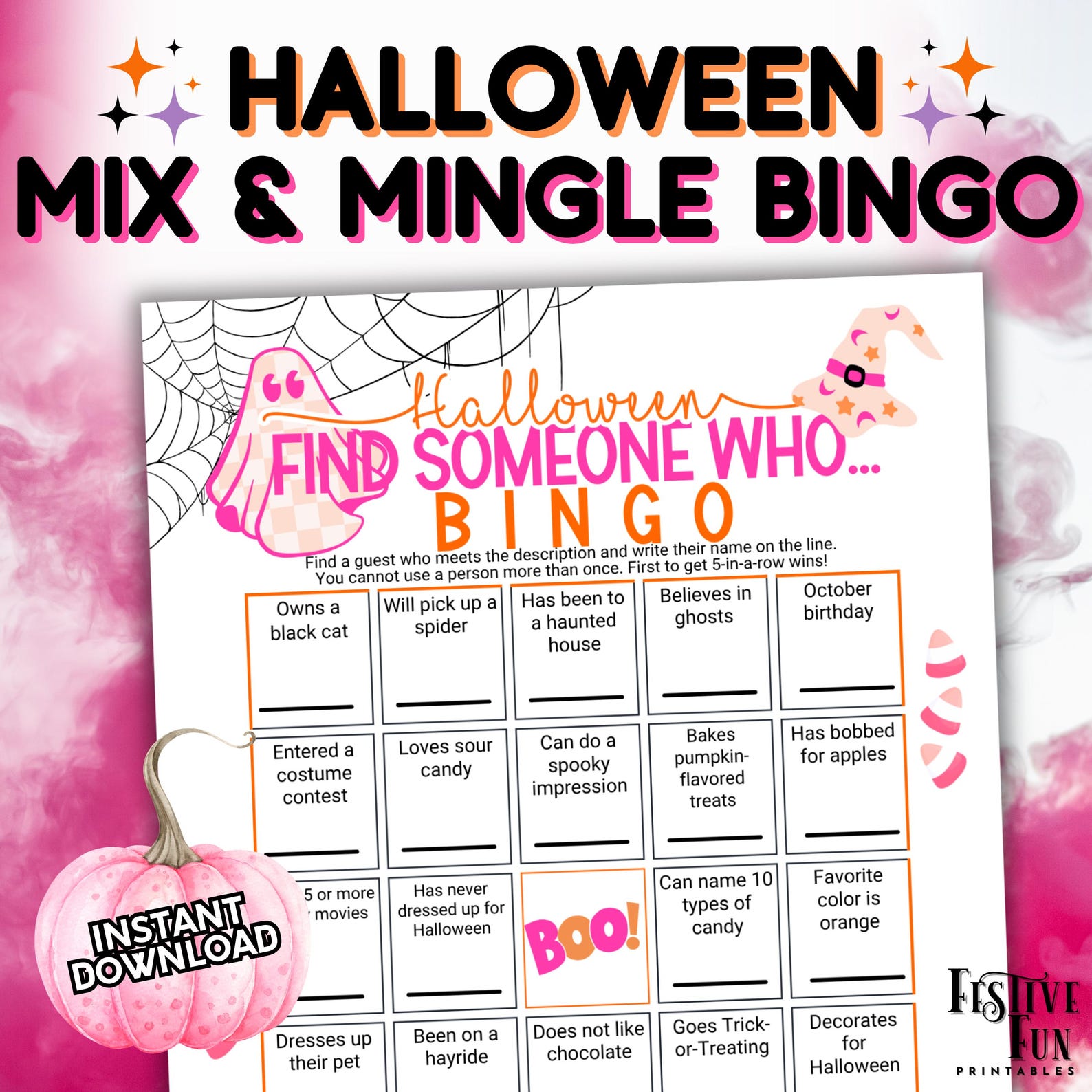 Find the Guest Halloween Bingo, Meet Someone Who Human Icebreaker Bingo ...