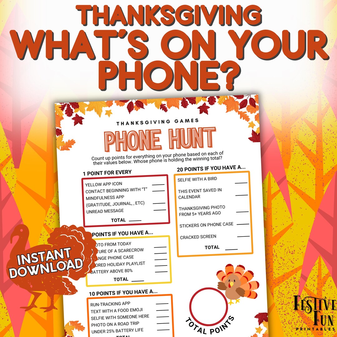 Thanksgiving What's on Your Phone Scavenger Hunt Game, Fun Easy ...