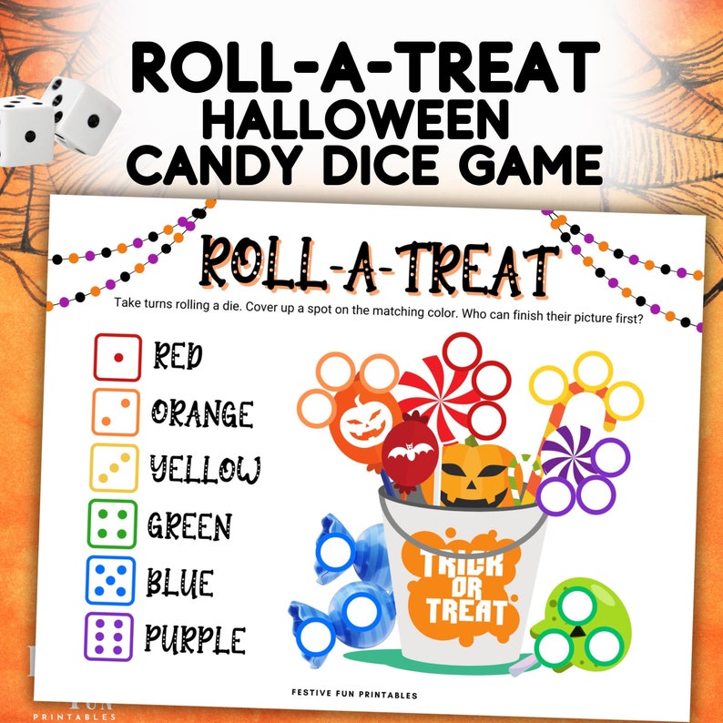 Roll-a-treat Halloween Candy Dice Game, Easy Classroom Party Game for ...