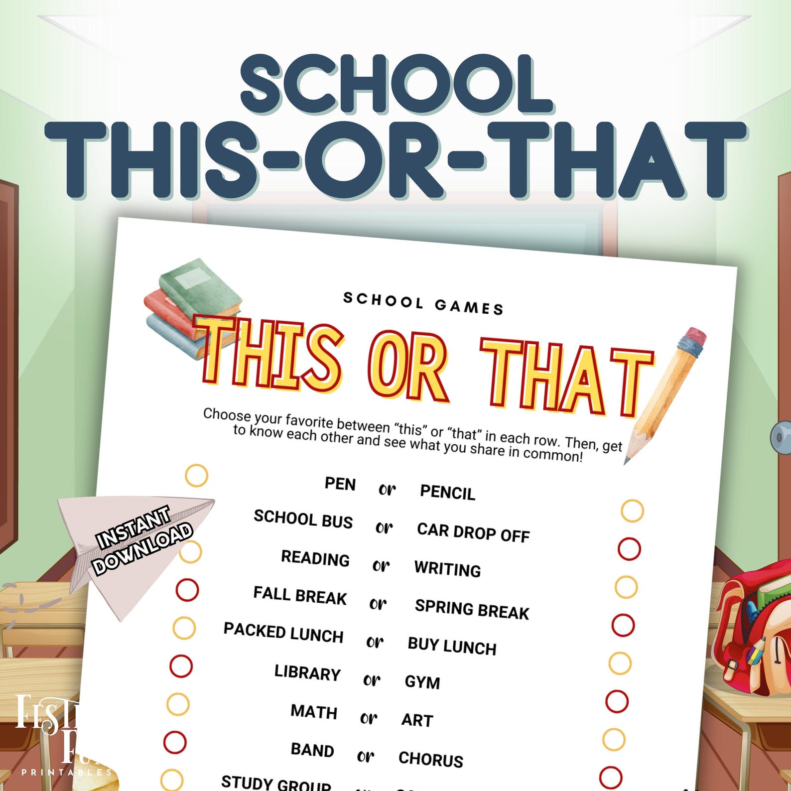 Back to School This or That, Printable Meet Your Classmates Game, Would ...