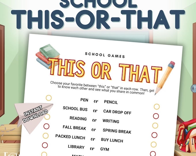 Back to School This or That, Printable Meet Your Classmates Game, Would ...