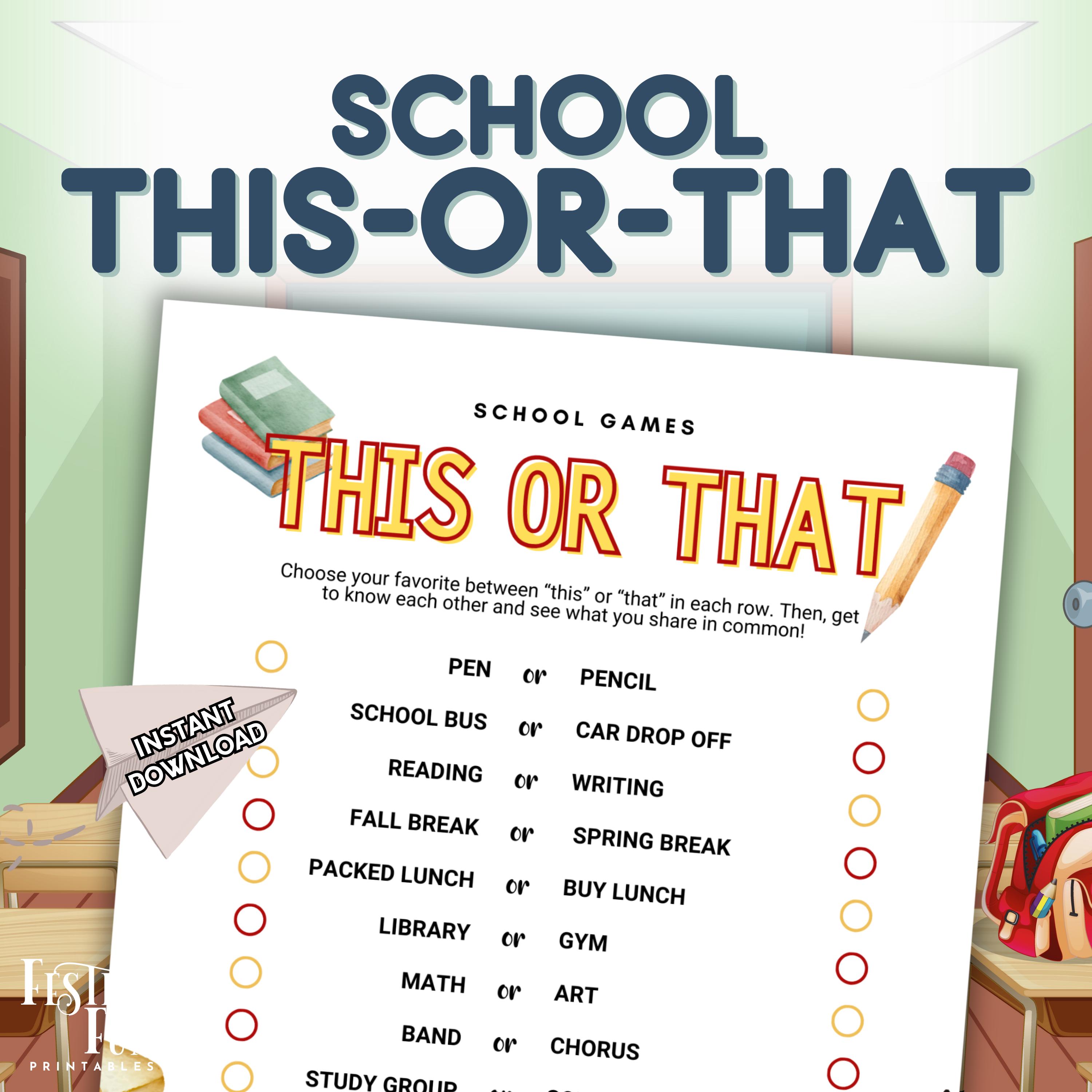 Back to School This or That, Printable Meet Your Classmates Game, Would ...