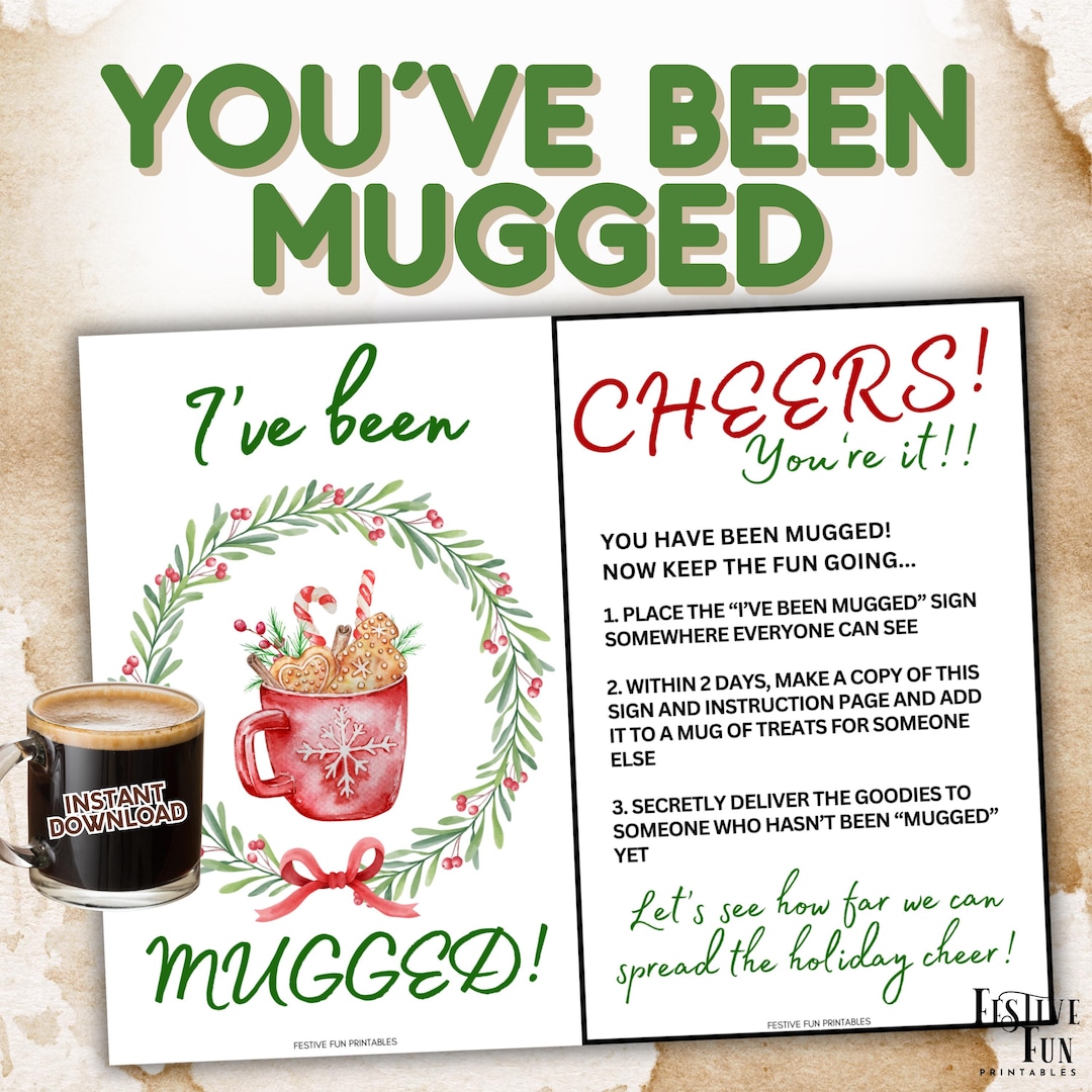 You've Been Mugged Holiday Cheer Printable Game, Surprise Coworker ...