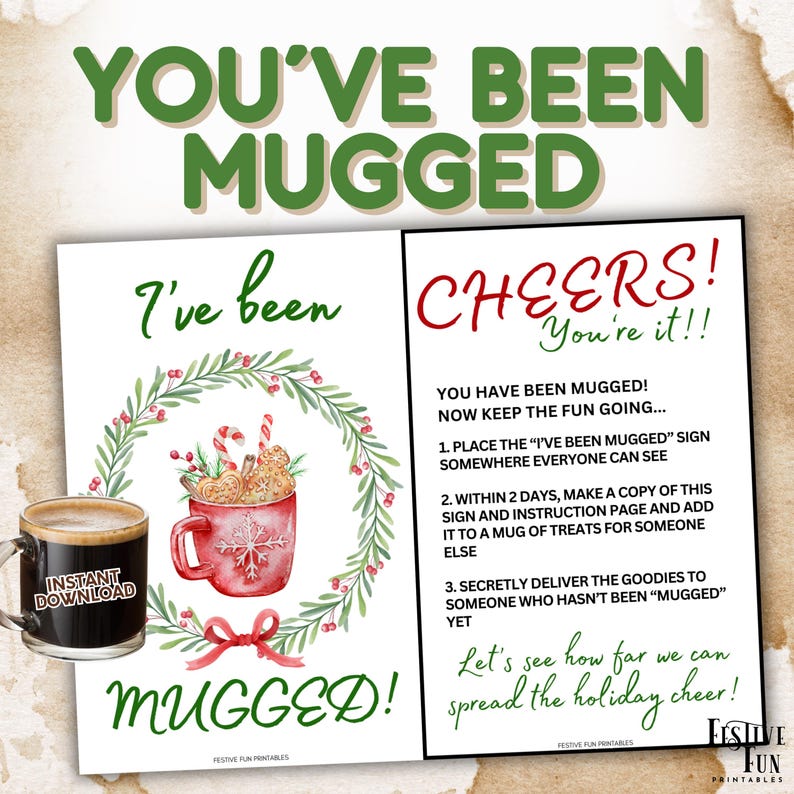You've Been Mugged Holiday Cheer Printable Game, Surprise Coworker ...